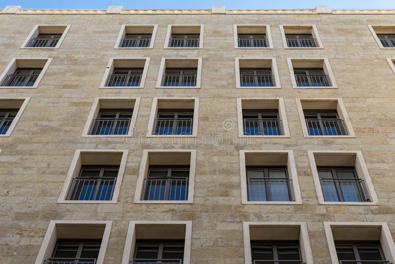 Black Long Thin Rectangular Windows in the New Building. Many Windows ...