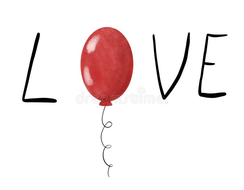 Black Love Text Symbol with Red Balloon on White Studio Background ...