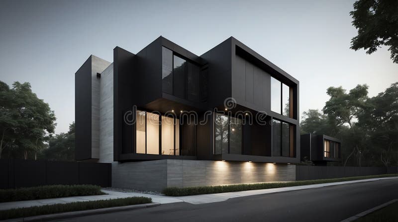 Black Low Budget Modern Minimalist Concept House Facade Front Ai ...
