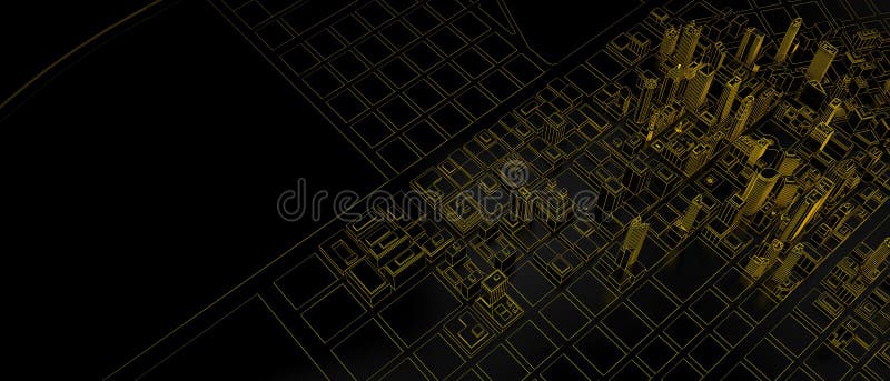 Black Low Poly City with Orange Outlines Stock Image - Image of ...