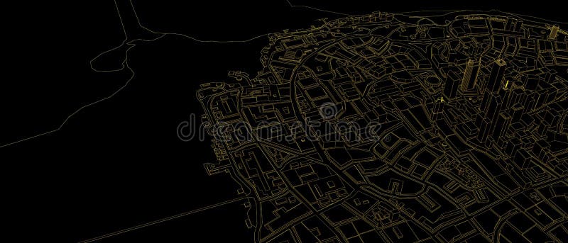 Black Low Poly City with Orange Outlines Stock Illustration ...