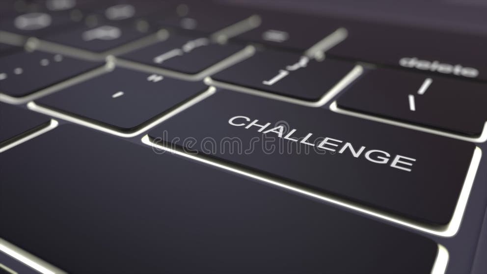 Black Luminous Computer Keyboard and Challenge Key. Conceptual 3D ...
