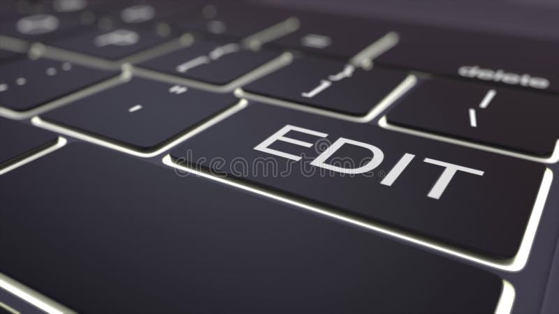 Black Luminous Computer Keyboard and Edit Key. Conceptual 3D Rendering ...