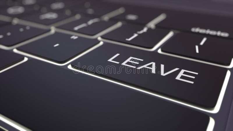 Black Luminous Computer Keyboard and Leave Key. Conceptual 3D Rendering ...