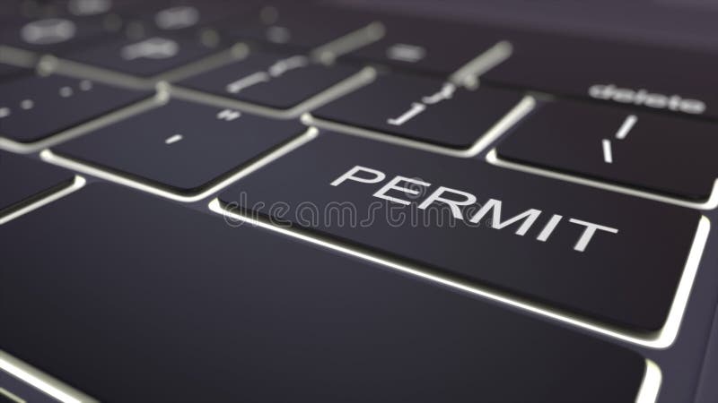 Black Luminous Computer Keyboard and Permit Key. Conceptual 3D ...