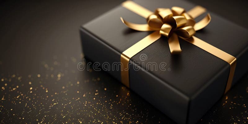 Black Luxury Gift Box with Gold Bow Top View Stock Illustration ...