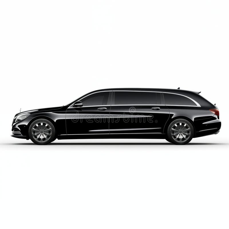 Black Luxury Limousine in Side View on White Background Stock ...