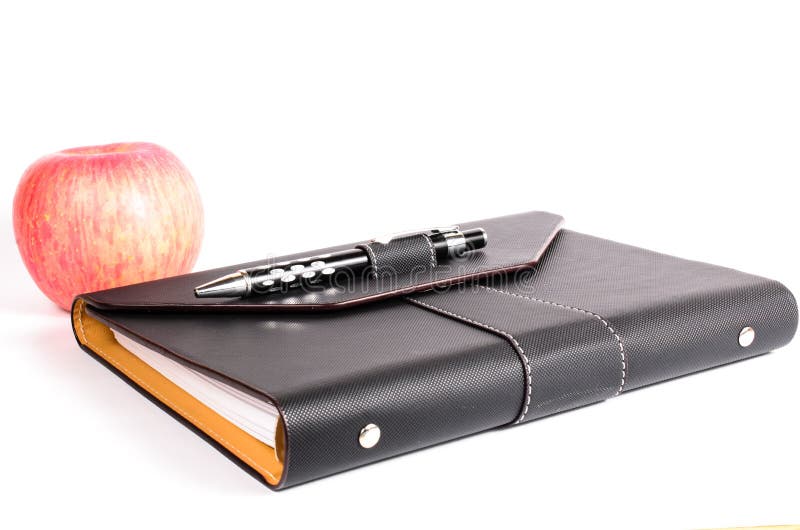 Black Luxury Organizer with Apple Stock Photo - Image of plan, apple ...