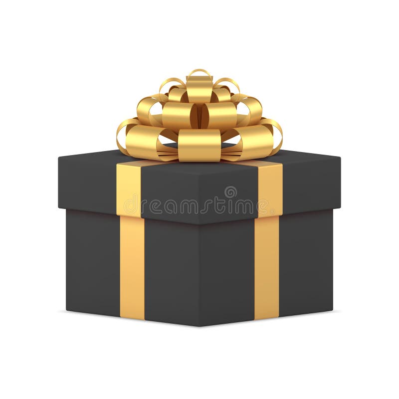 Black Luxury Squared Gift Box with Golden Bow Ribbon Expensive Pack 3d ...