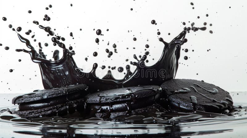 Black Macaron Falls into a Pool of Black Ink, Creating a Dramatic ...