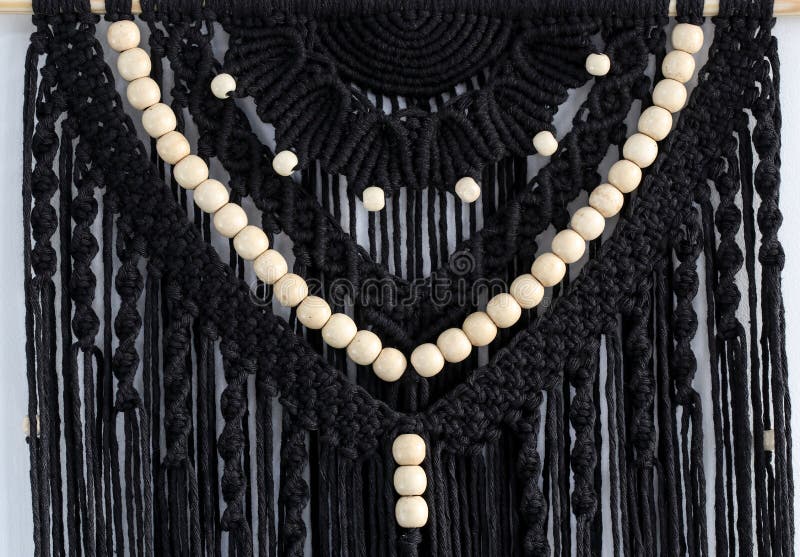 Black macrame with beads stock photo. Image of knitted - 211461224