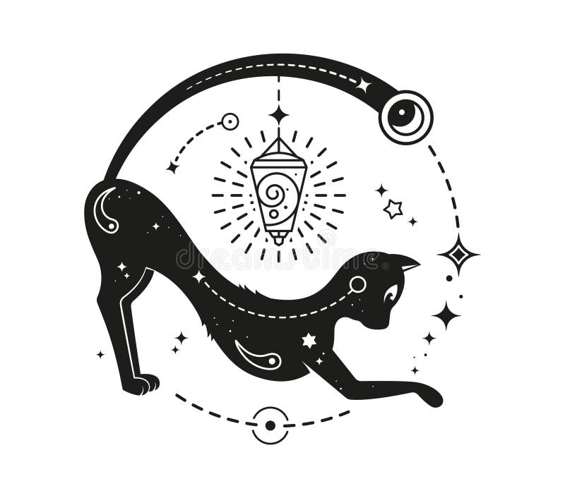 Black Magic Cat with Cosmic Patterns and Symbols Stock Vector ...