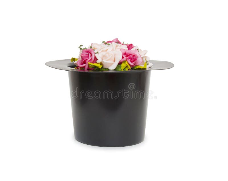 Black Magic Hat with Flowers Isolated on a White Background Stock Photo ...
