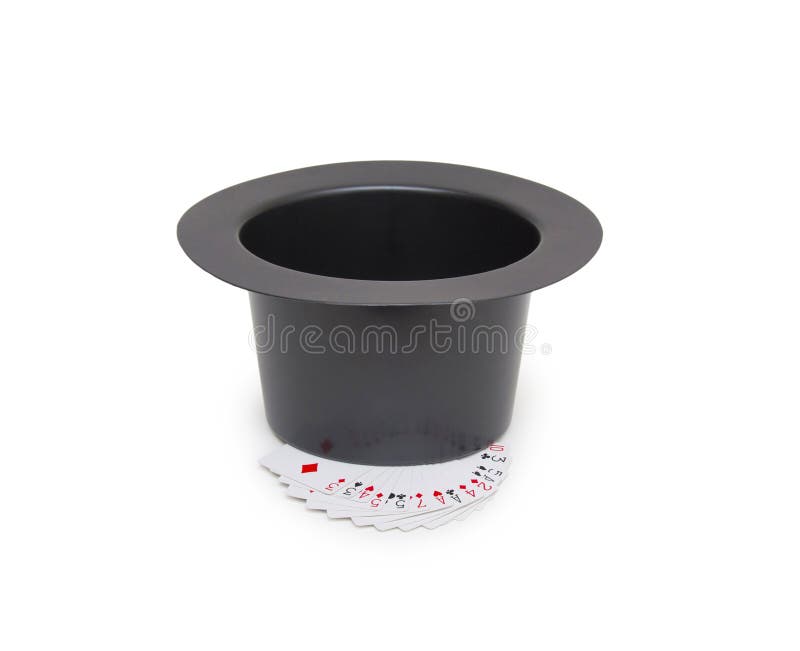 Black Magic Hat and Playing Cards Isolated on a White Background Stock ...