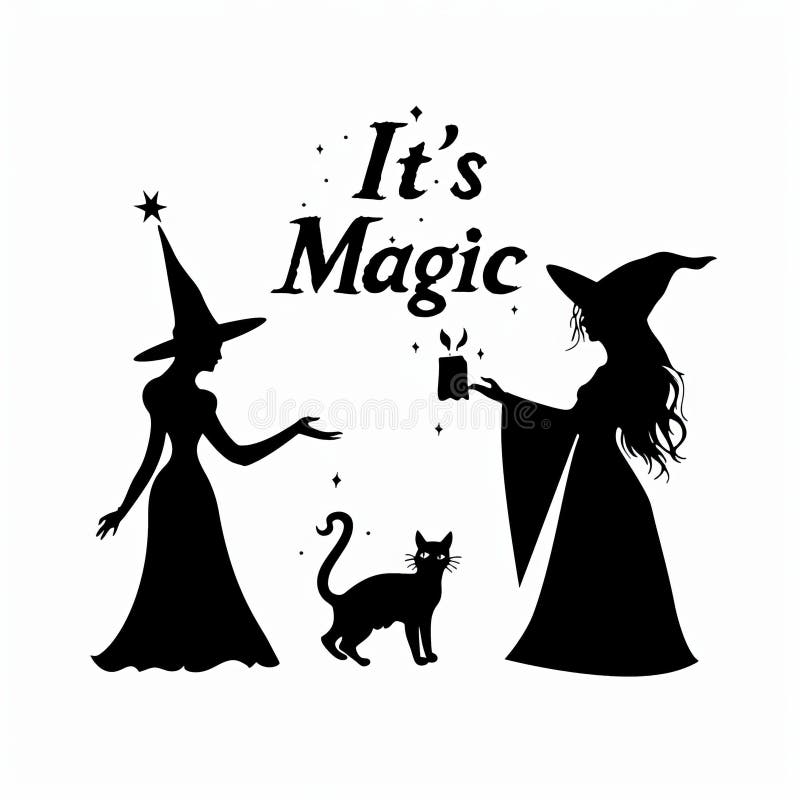 Black Magic Logo, Magician Witch with Black Cat, Black and White, it S ...