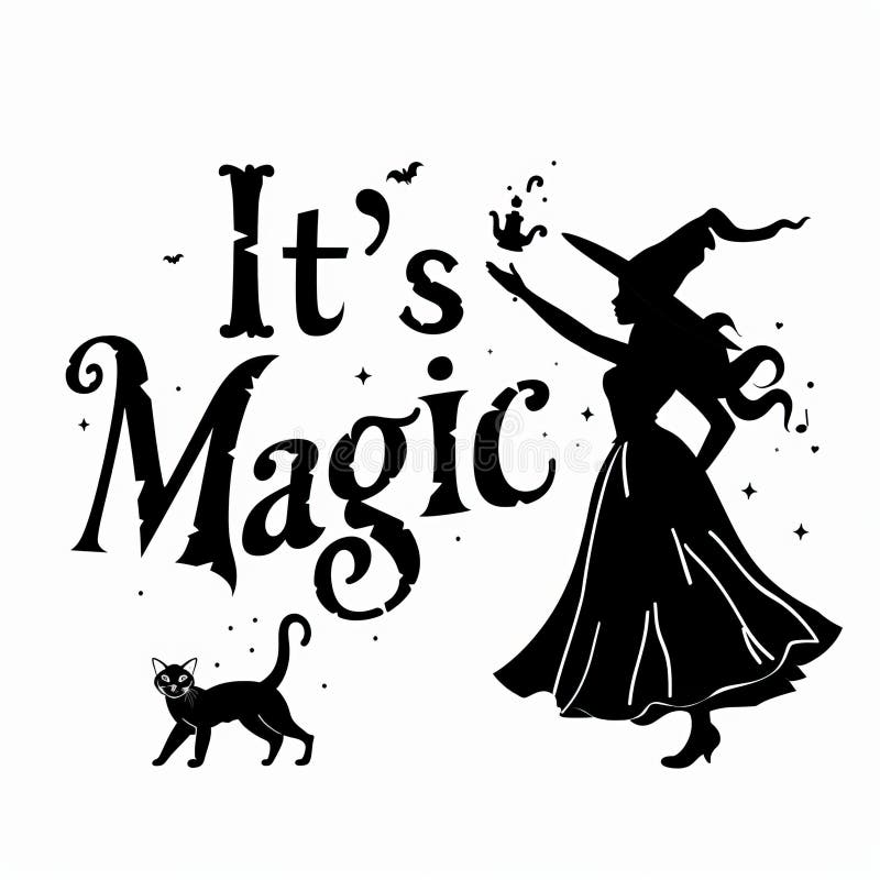 Black Magic Logo, Magician Witch with Black Cat, Black and White, it S ...