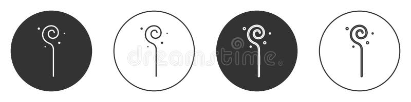 Black Magic Staff Icon Isolated on White Background. Magic Wand, Scepter, Stick, Rod. Circle ...