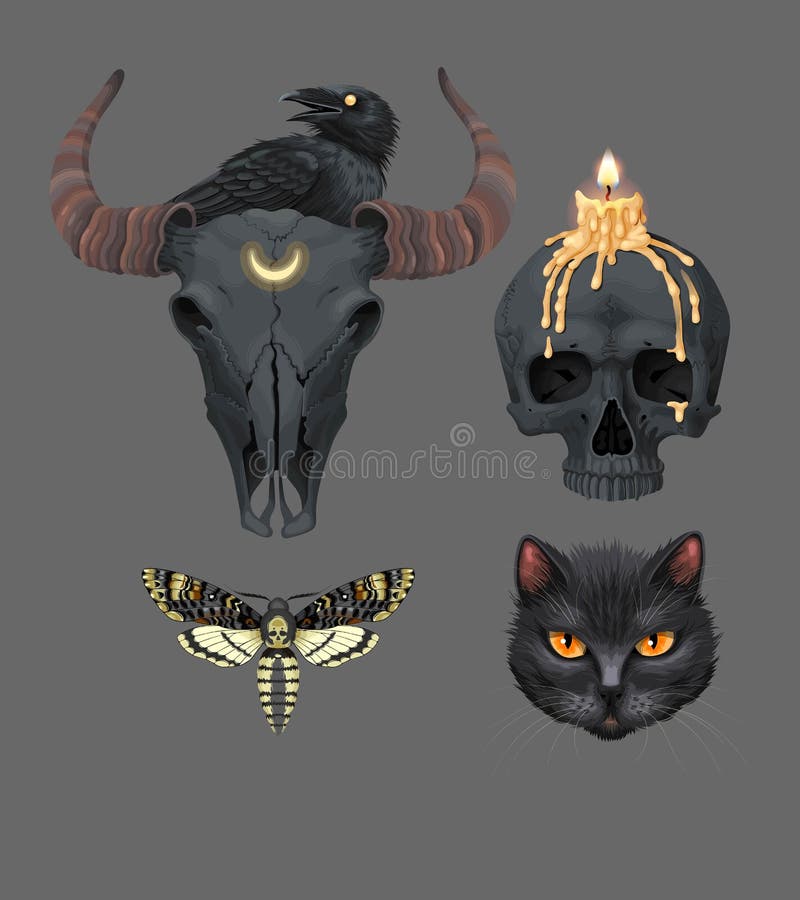 Black Magic Vector Set of Prints with Skulls Stock Vector ...