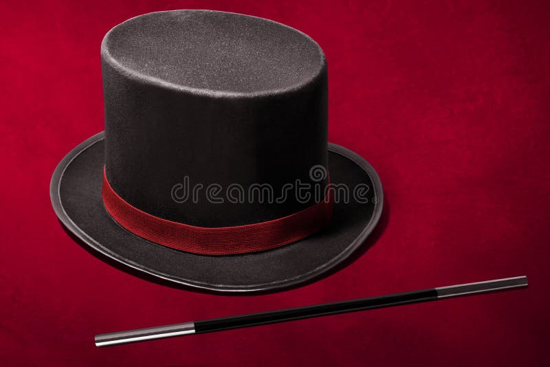Black Magician Hat and Wand on Stage Stock Photo - Image of celebration ...