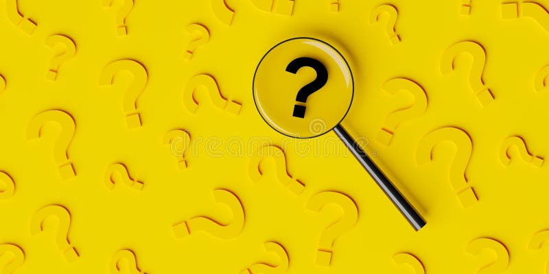 Black Magnifier or Magnifying Glass with Question Mark on Yellow ...