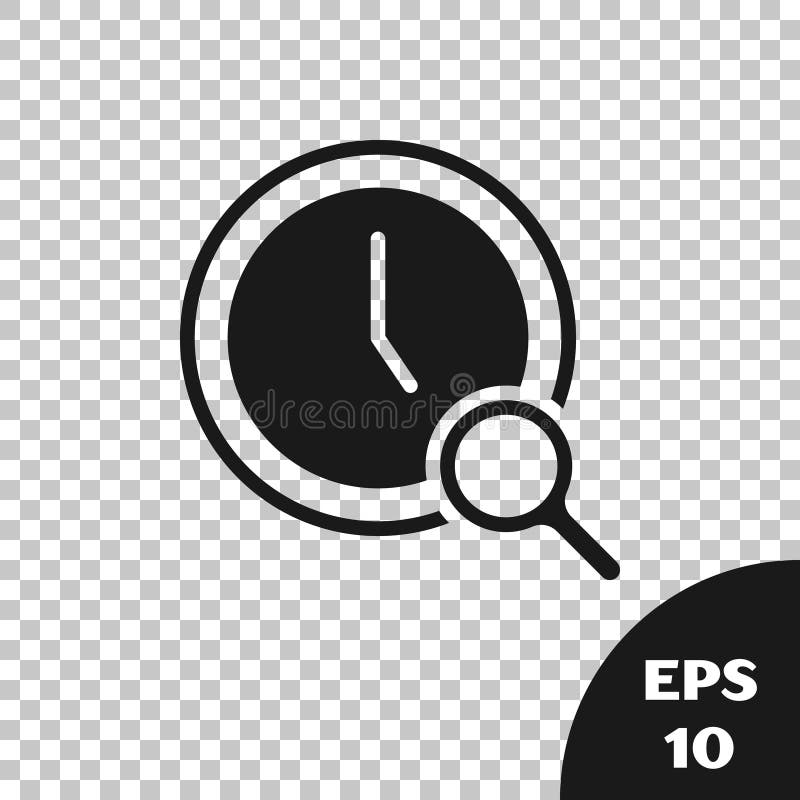 Black Magnifying Glass with Clock Icon Isolated on Transparent ...