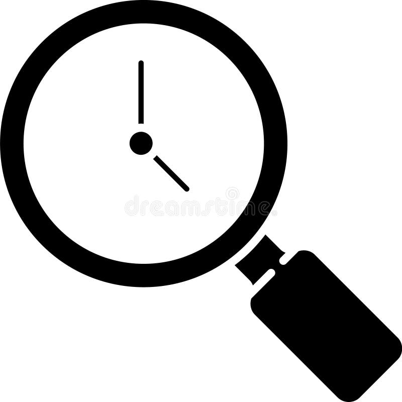 Black Magnifying Glass with Clock Icon Isolated on White Background ...