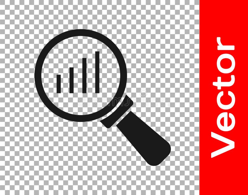 Black Magnifying Glass and Data Analysis Icon Isolated on Transparent ...