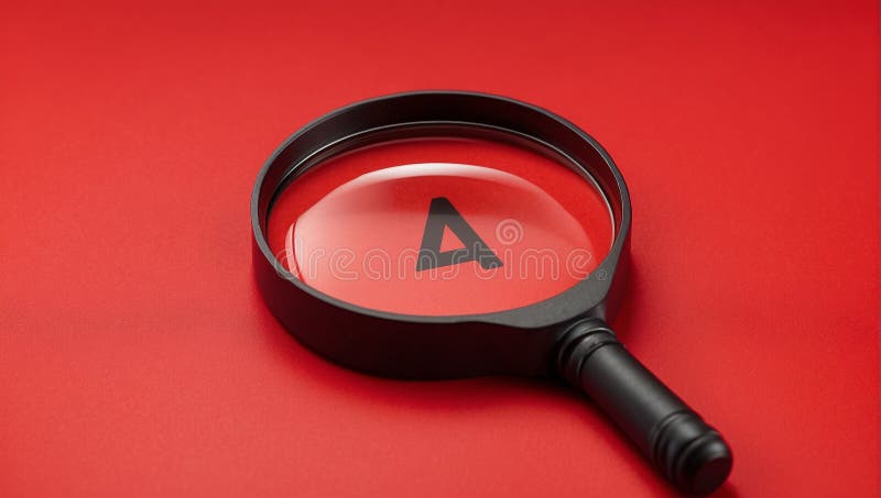 A Black Magnifying Glass with a Handle Pointed at an Object on a Red ...