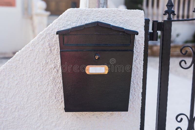 Black Mailbox with Blank Sign for Text Stock Image - Image of ...