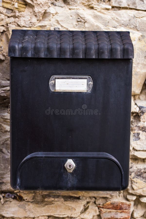 Black Mailbox with Blank Sign for Text Stock Image - Image of deliver ...