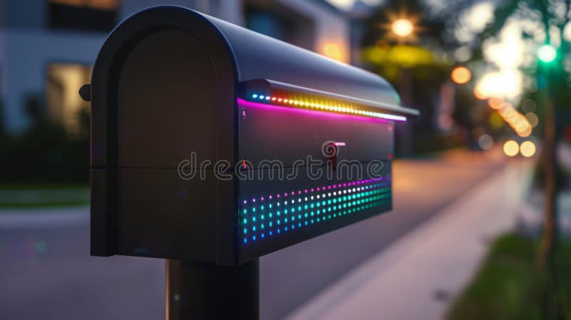 Modern Mailbox with Colorful LED Lights at Night Stock Image - Image of ...
