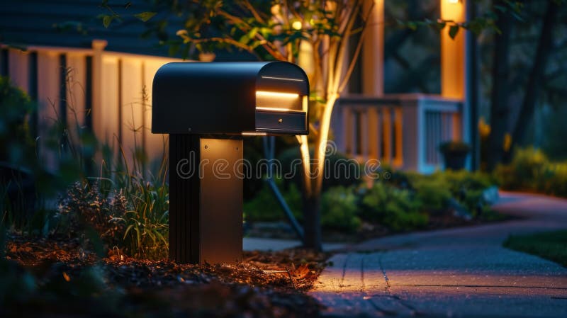 Black Illuminated Mailbox at Night Stock Photo - Image of mailbox ...