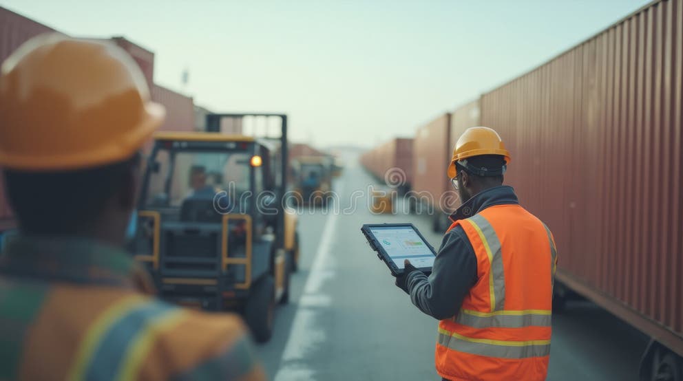 Black Male Freight Manager with Tablet Stock Photo - Image of delivery ...