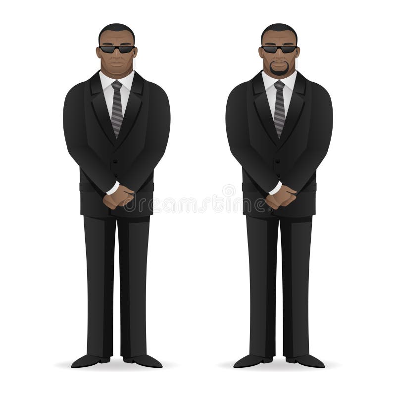 Black Man Bodyguard Stands in Closed Pose Stock Vector - Illustration ...