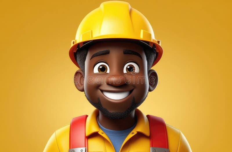 Black Man in Builder Uniform, Illustration. Funny Illustrated ...