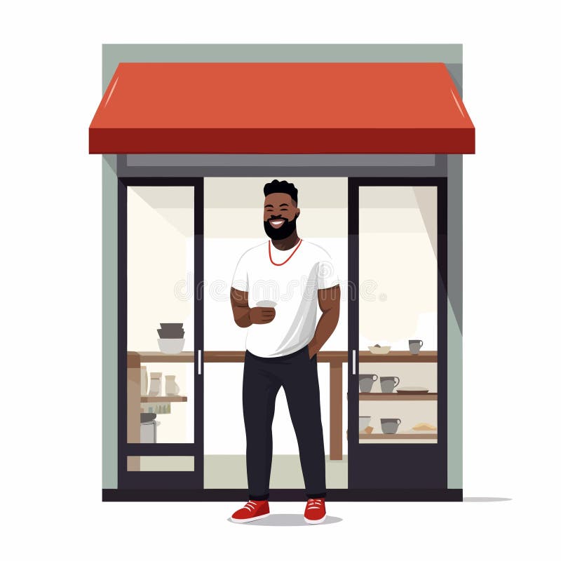 Black Man Business Owner Shop Front Vector Flat Isolated Illustration ...