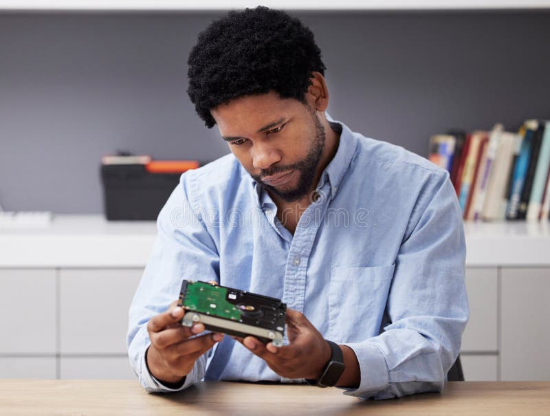 Motherboard in Hand, Black Man and Computer Hardware, and Technician ...
