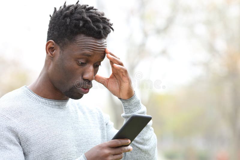 Black Man Complaining Making Mistake on Smart Phone Stock Photo - Image ...