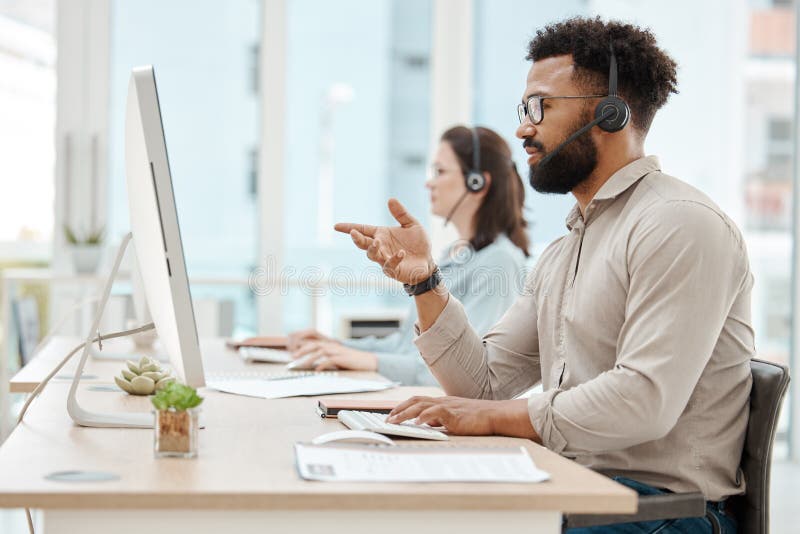 Black Man, Customer Support Service Office and Working for Online Call ... Black Man, Customer Support Service Office and Working for Online Call ...
