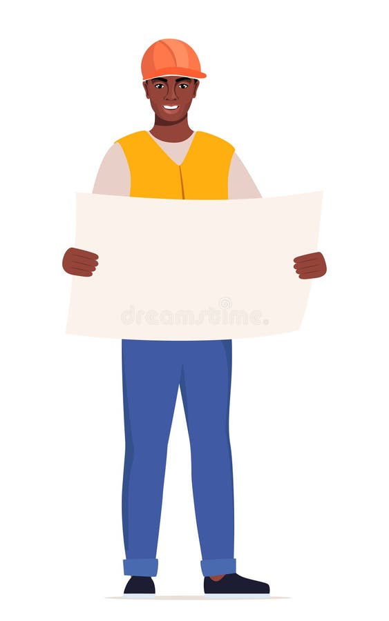 Black Man Engineer. Construction Worker in Uniform and Orange ...