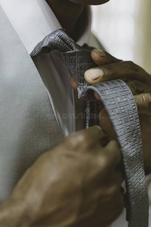 Black Man Fixing Tie for Wedding Stock Image - Image of black, dressing ...
