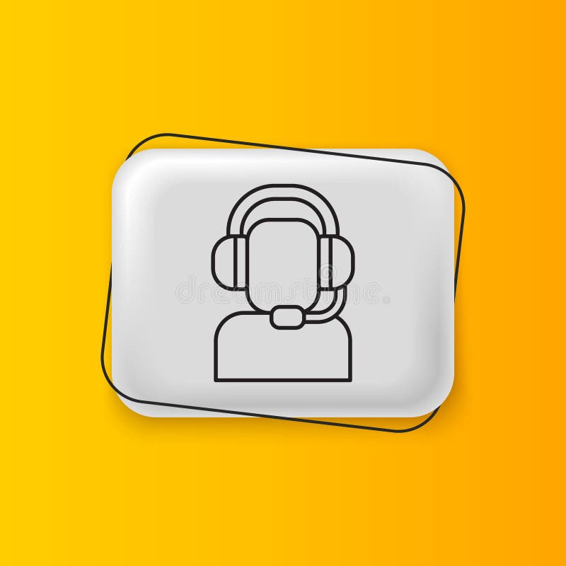 Black Man with a Headset Icon Isolated on Yellow Background. Support ...
