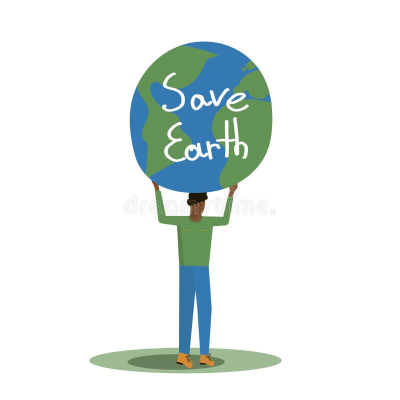 Black Man Holding the Earth. Earth Day Stock Vector - Illustration of ...