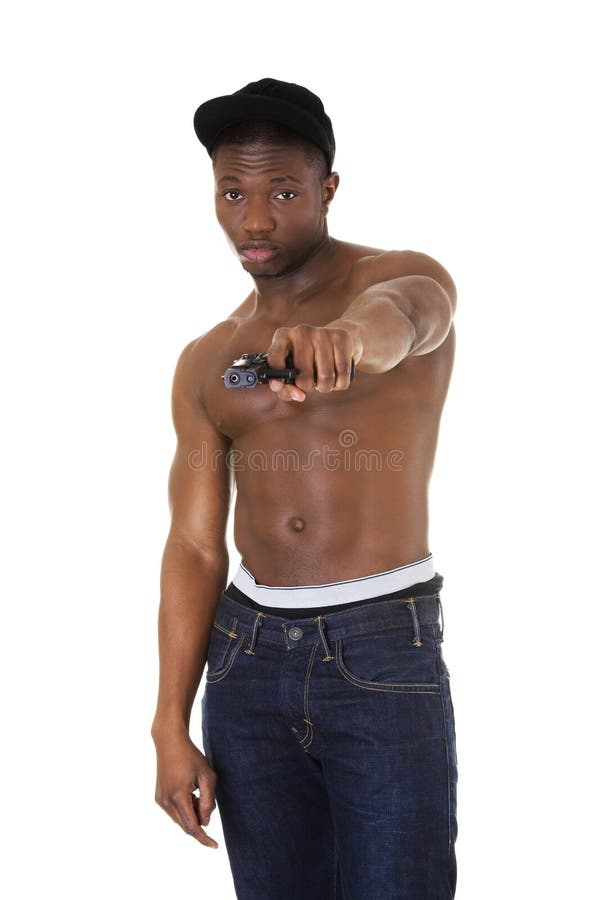 Black man holding a gun stock image. Image of handgun - 46299593