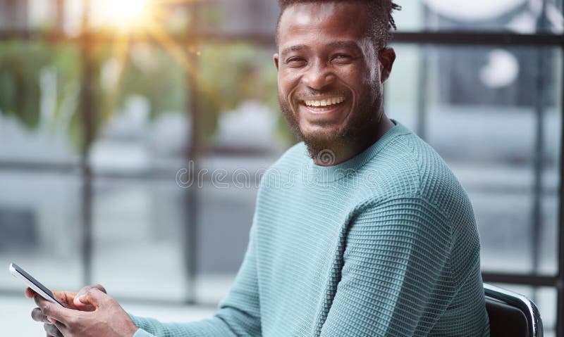 African American Businessman Using Phone Mobile Corporate Apps at ...