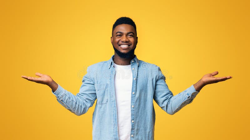 Black Man Making Scales with His Empty Hands, Comparing Options Stock ...
