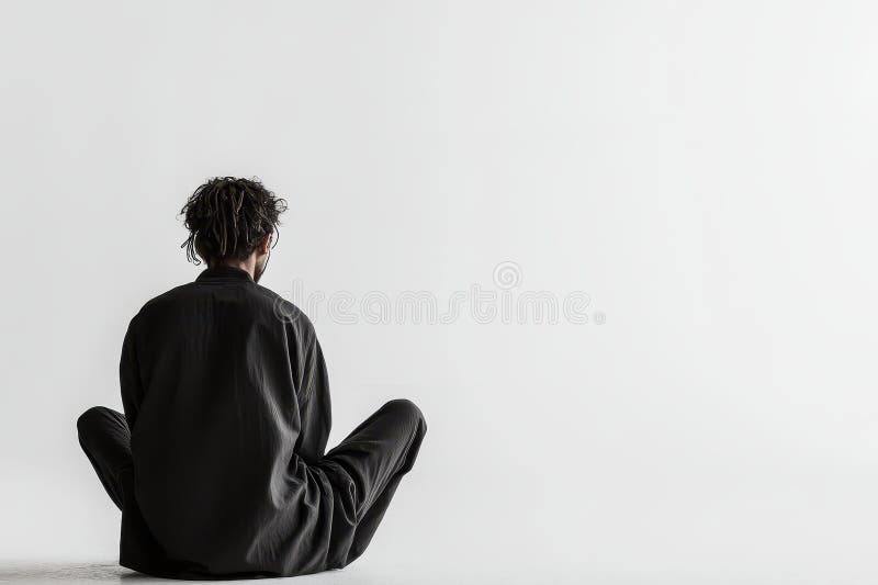 A Black Man in a Black Outfit Sitting in a Cross-Legged Position Stock ...