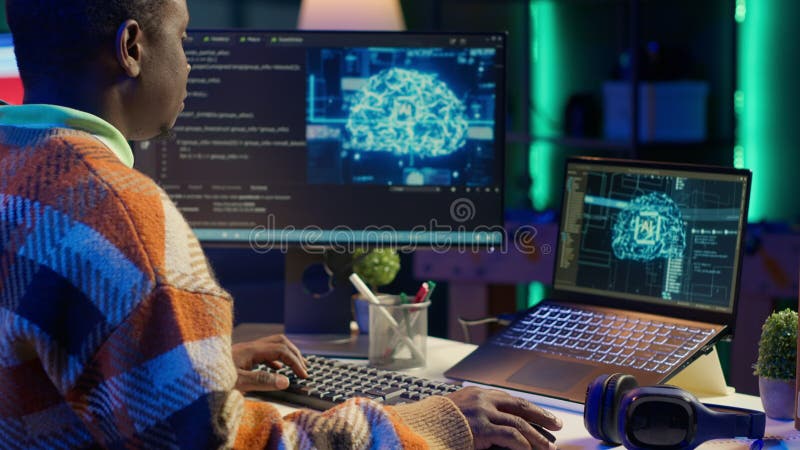 Black Man Programmer Manages Code and Scripts in Artificial ...