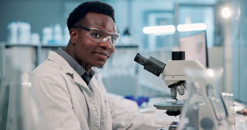 Black Man, Scientist and Forensic with Microscope for Research, New ...