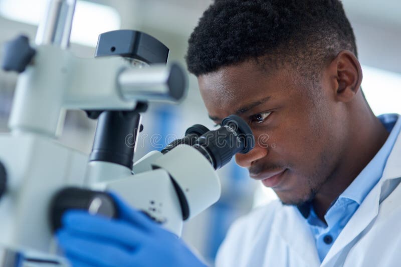 Black Man, Scientist and Microscope for Research, Testing and Study ...